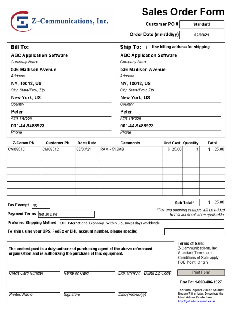 Sales Order Form | PDF | Payments | Computing