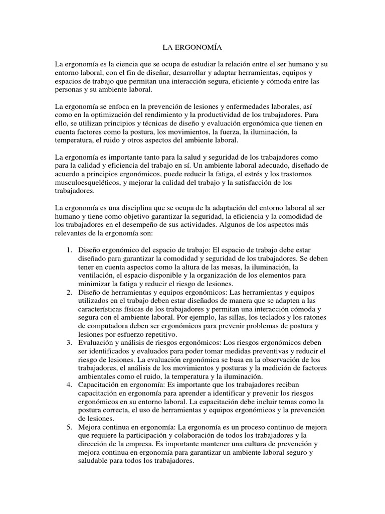 La Ergonomía | PDF | Factores humanos y ergonomía | Diseño