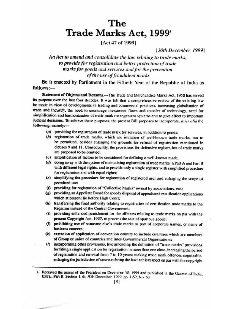 Trade Marks Act, 1999 PDF | PDF