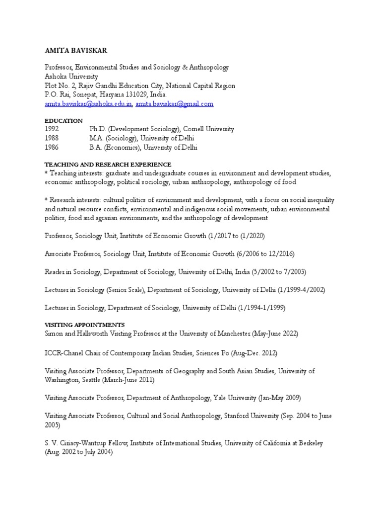 Baviskar CV July 2022 PDF | PDF | Sociology | Anthropology
