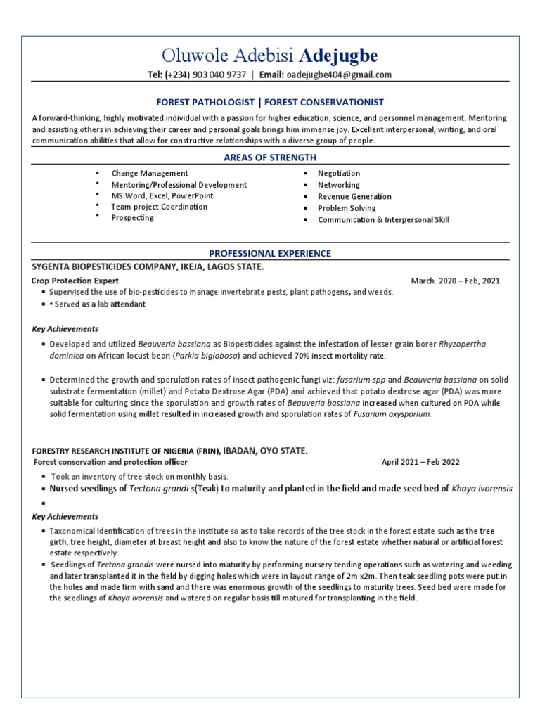 Oluwole Adejugbe Resume-1 Edited | PDF | Agriculture | Botany
