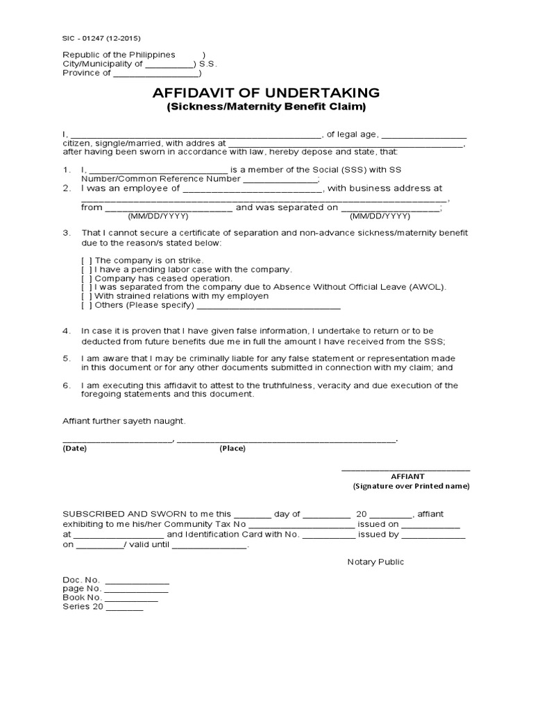 Affidavit of Undertaking | PDF | Affidavit | Common Law