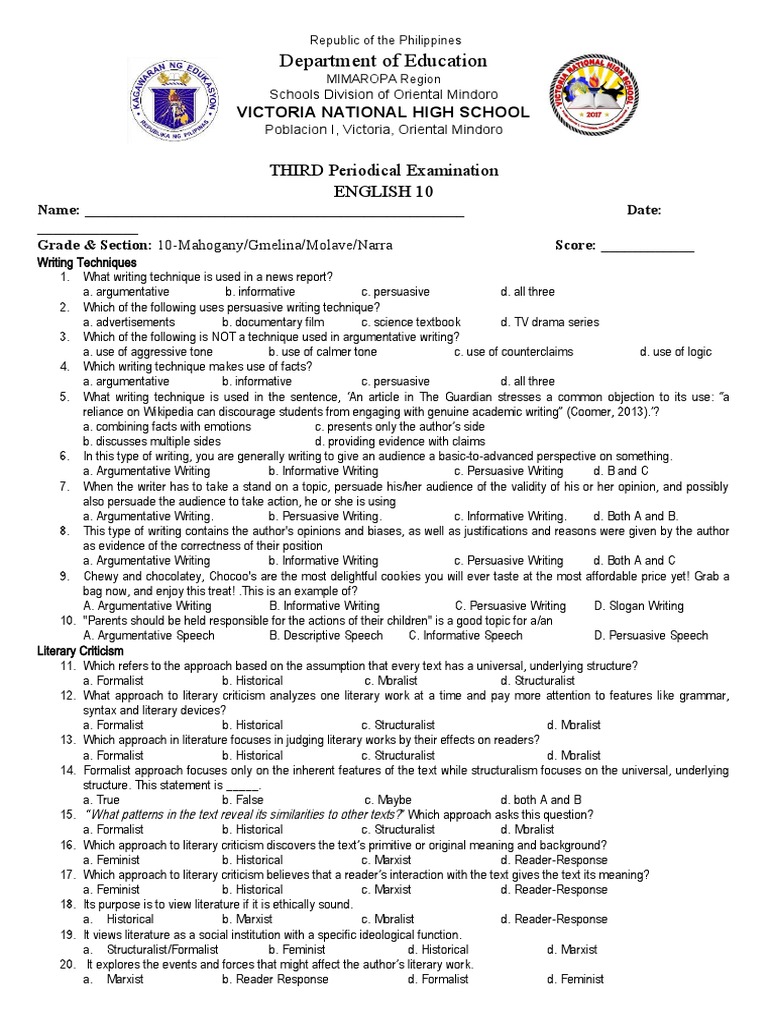 3rd Periodical Examination FINALCOPY | PDF | Persuasion