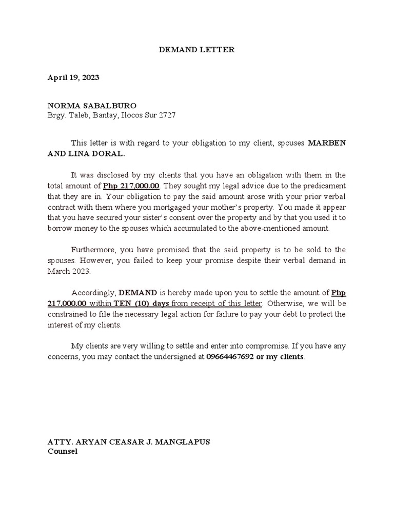 Demand Letter | PDF | Economies | Liability (Financial Accounting)