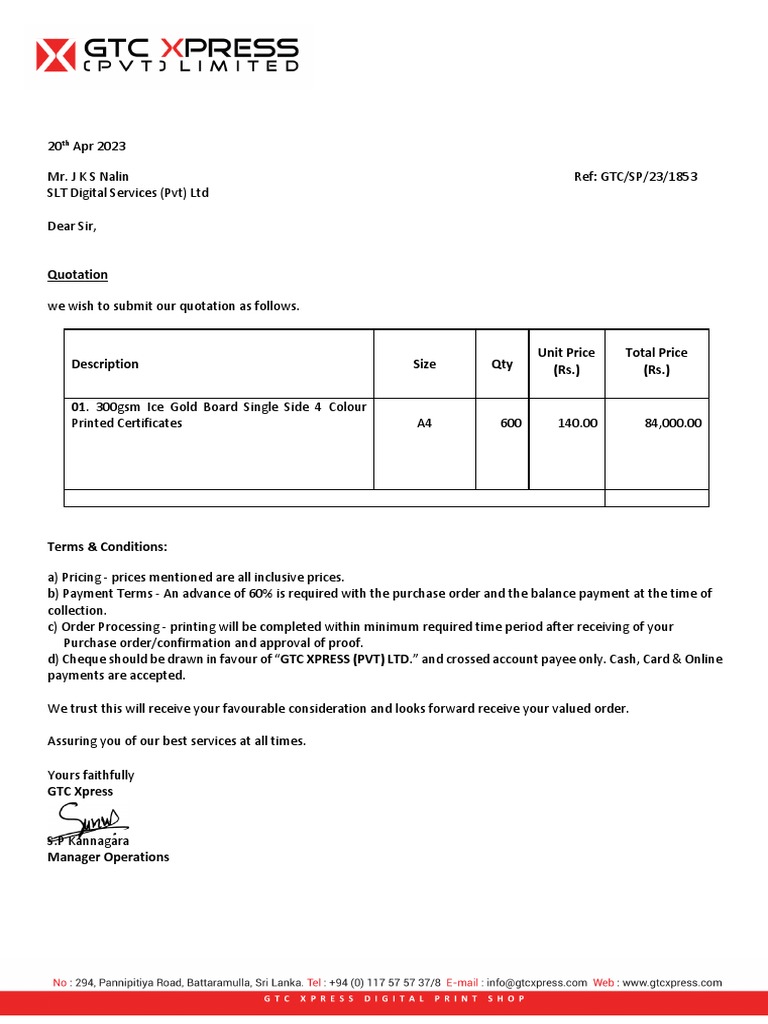 Certificates Printing Quotation | PDF