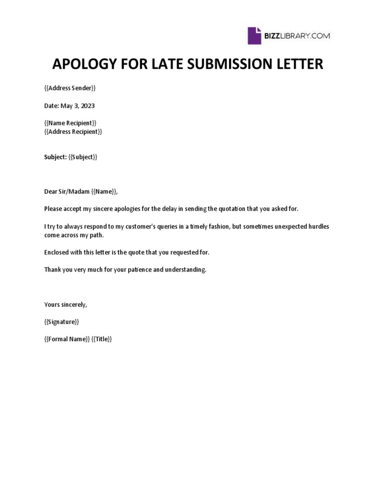 Apology For Late Submission Letter | PDF