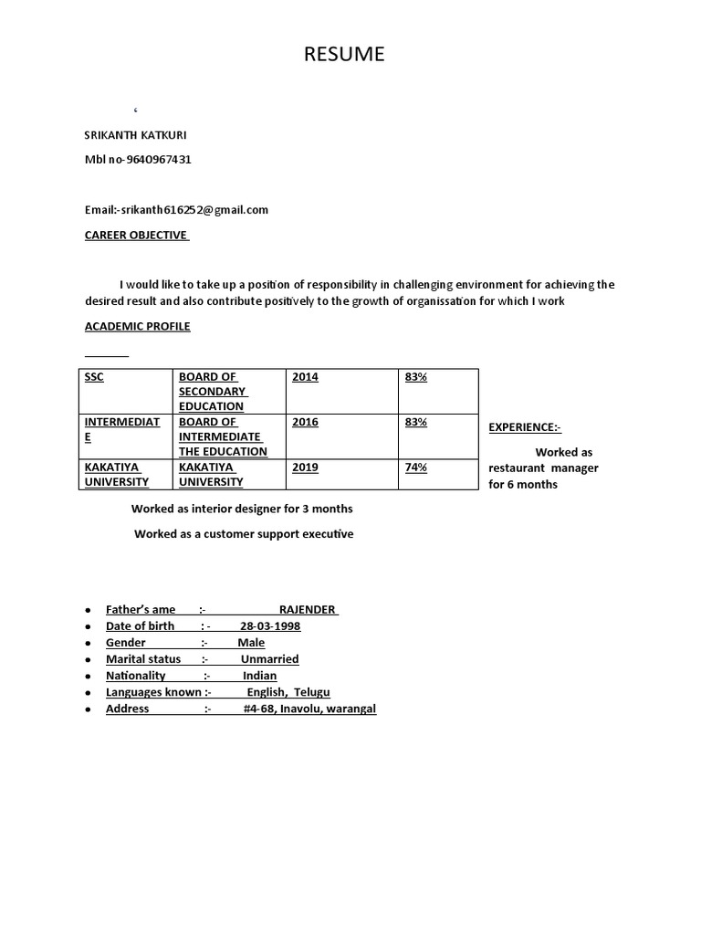 Srikanth Resume | PDF