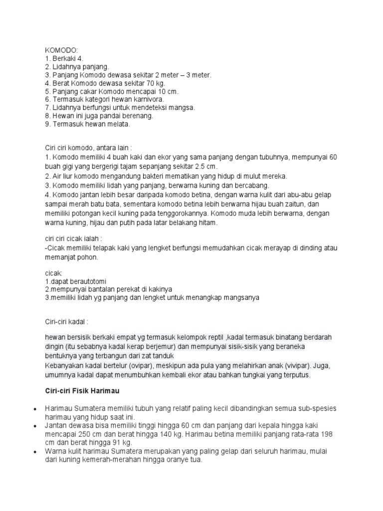 Ciri Hewan Langka KOMODO | PDF