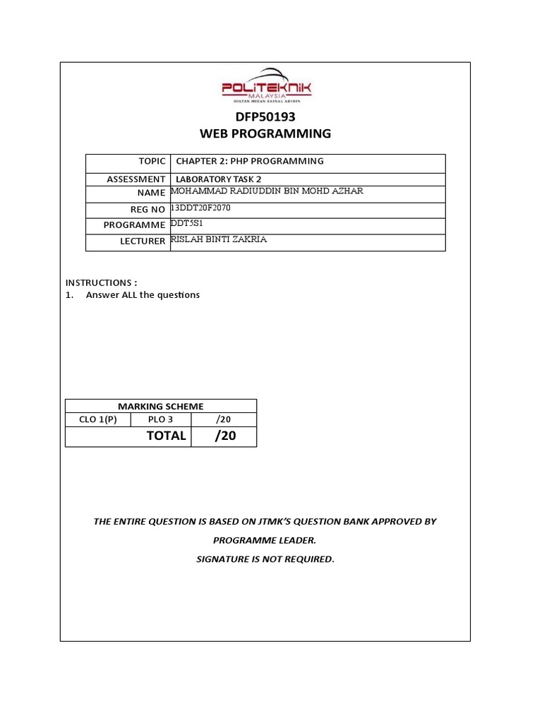 LabTask2 F2070 | PDF | Php | Graphical User Interfaces
