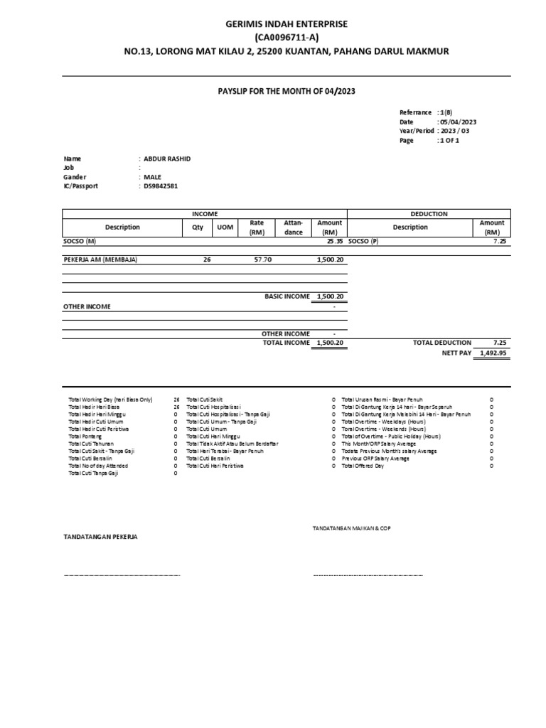 April 2023 Employee Payslip Summary | PDF