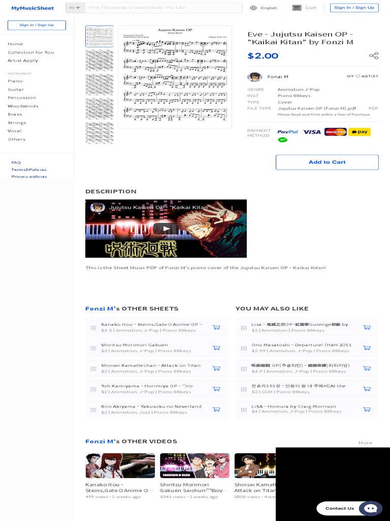 Fonzi M Eve - Jujutsu Kaisen OP - Kaikai Kitan by Fonzi M | PDF | Musical Instruments | Music ...