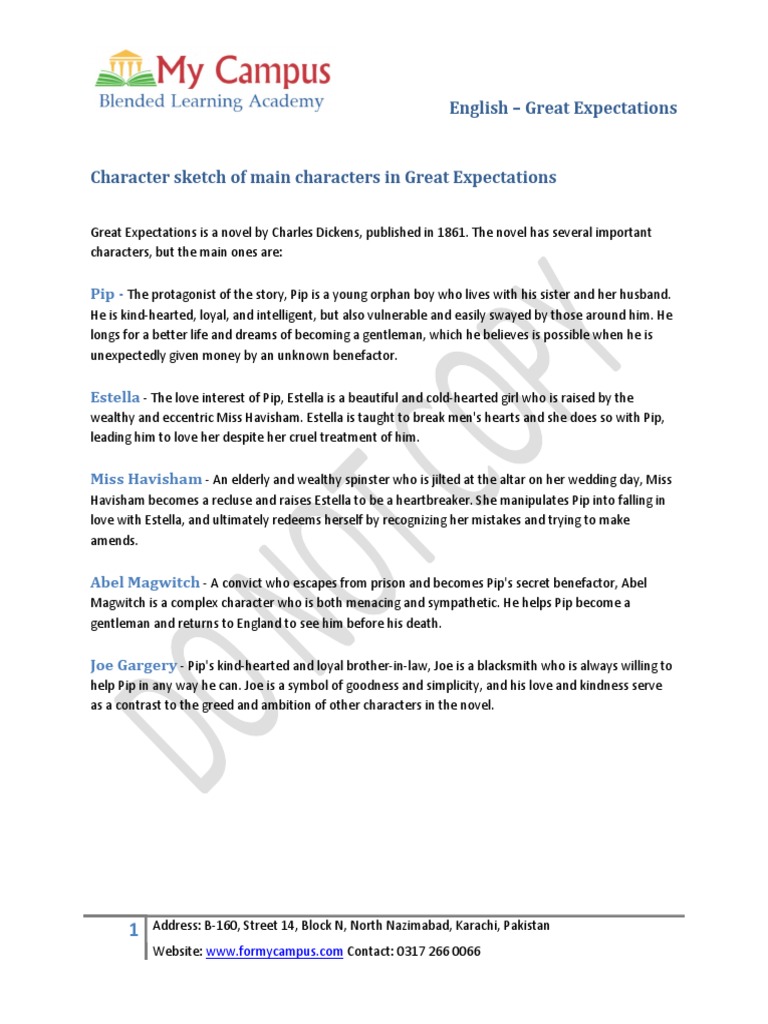 MyCampus English Great Expectations Character Sketches | PDF