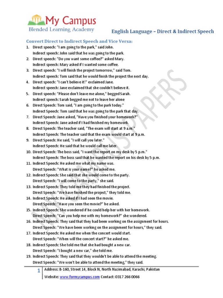 MyCampus English Direct Indirect Speech | PDF