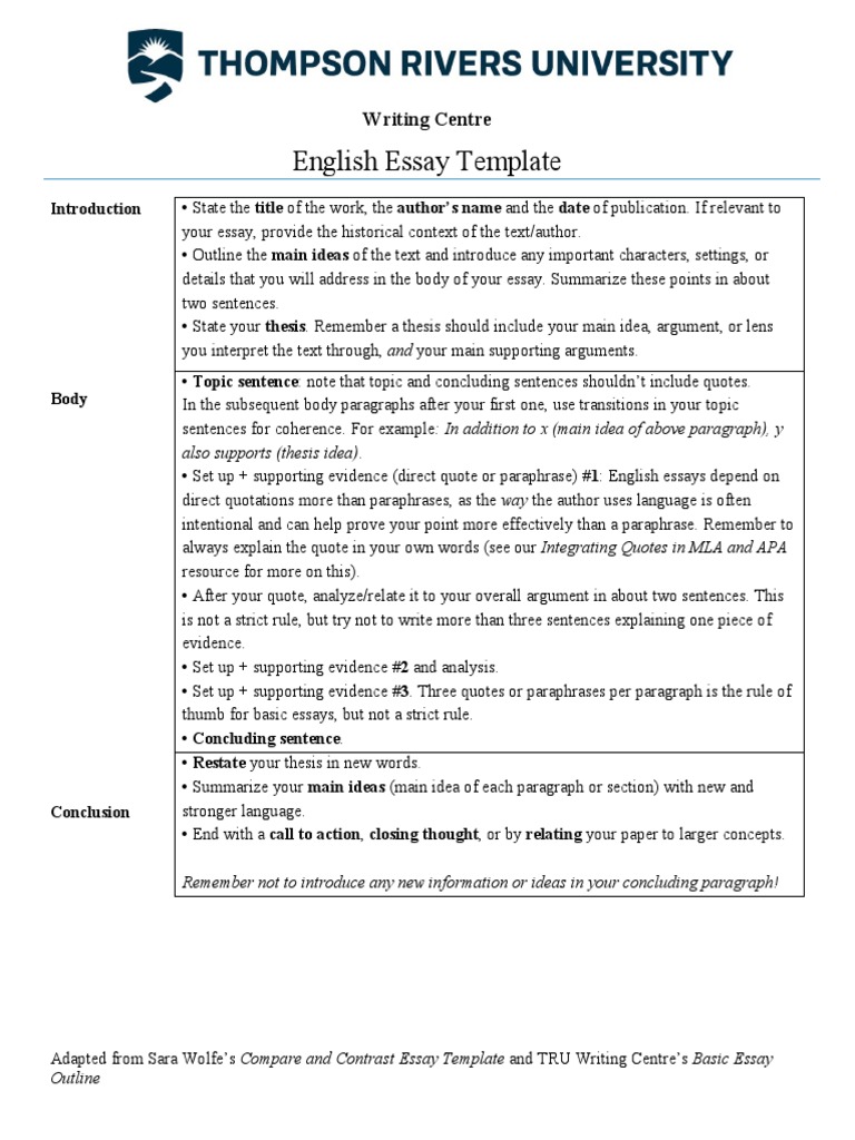English Essay Template | PDF | Essays | Paragraph