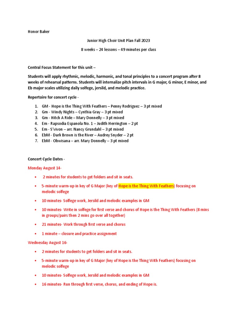 Unit Plan Final | PDF | Song Structure | Elements Of Music