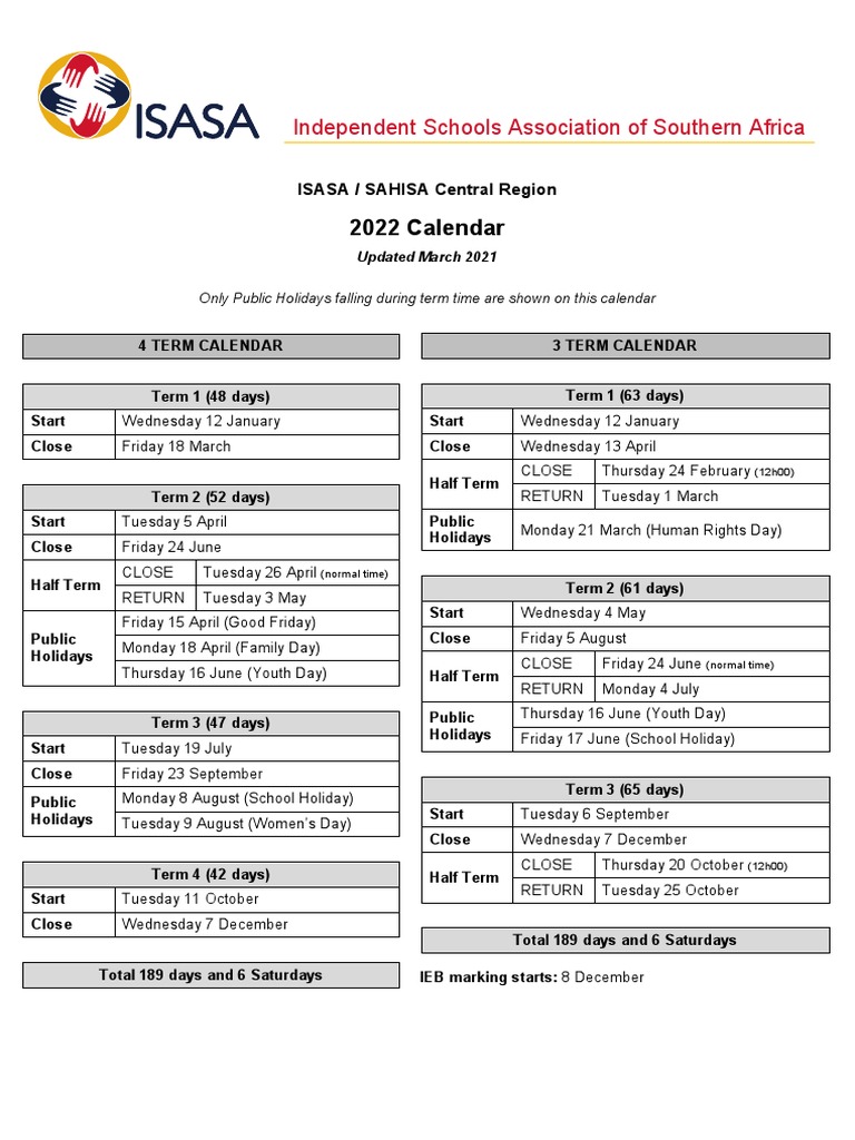 ISASA 2022 School Calendar | PDF | Academic Term