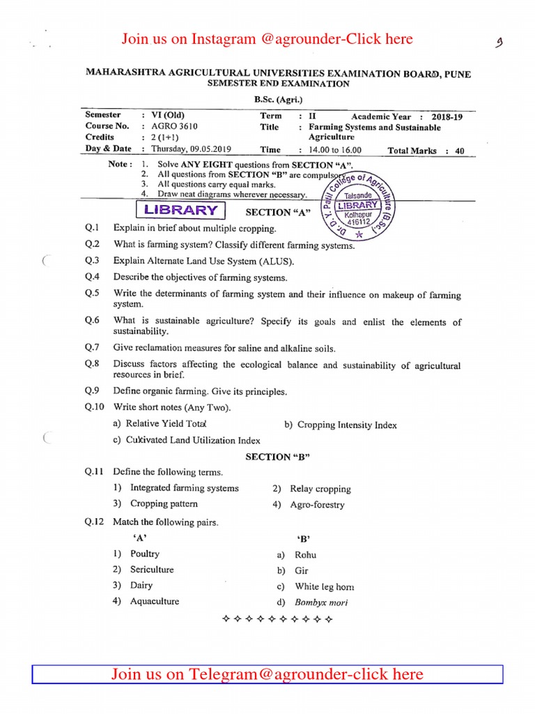 B.Sc. Agriculture Exam Question Papers | PDF