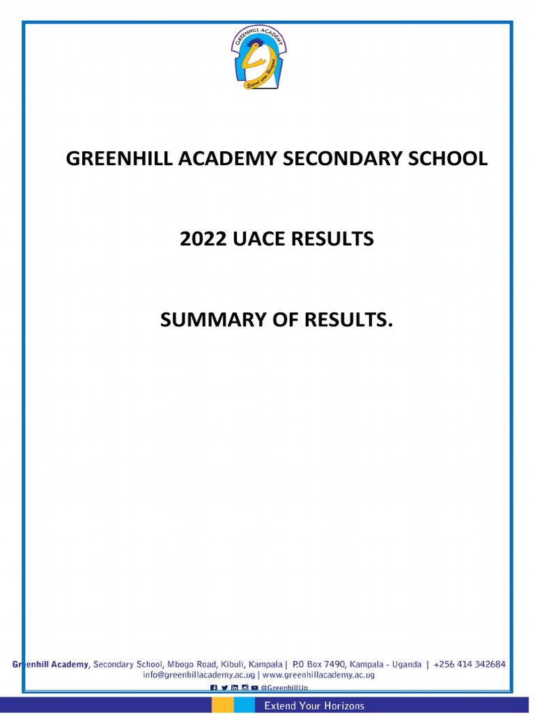 Greenhill Academy UACE Results 2022 | PDF