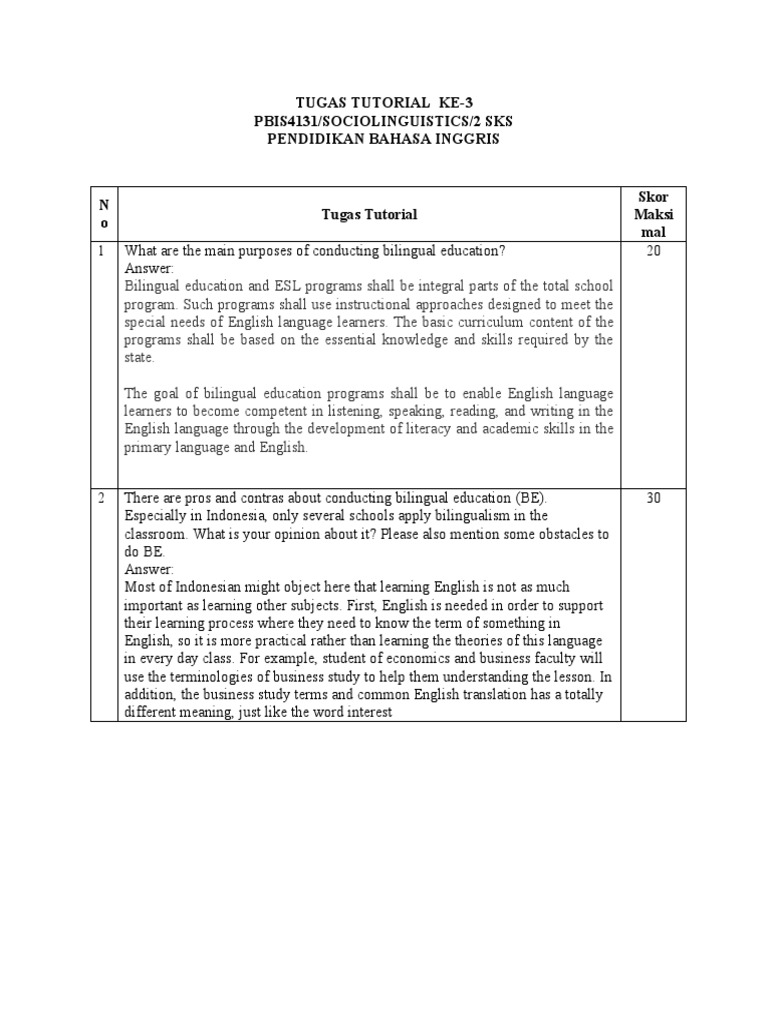Tugas Tutorial 3 - Sociolinguistics | PDF | Multilingualism | Sociolinguistics