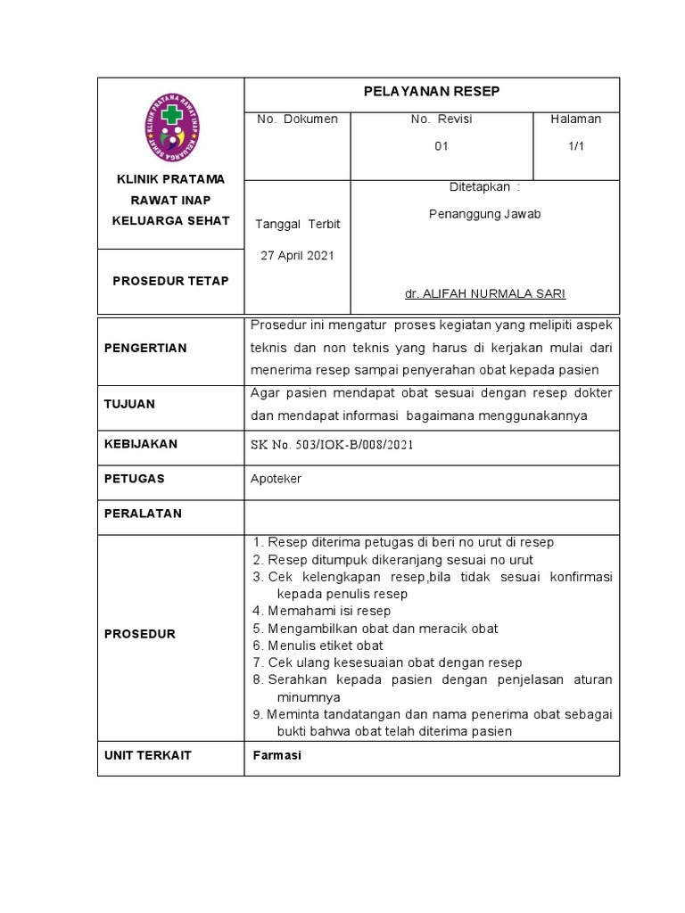 SOP Pelayanan Resep | PDF