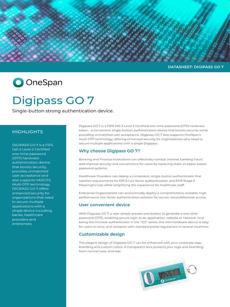 OneSpan-Digipass GO 7-Datasheet | PDF | Authentication | Computer Science