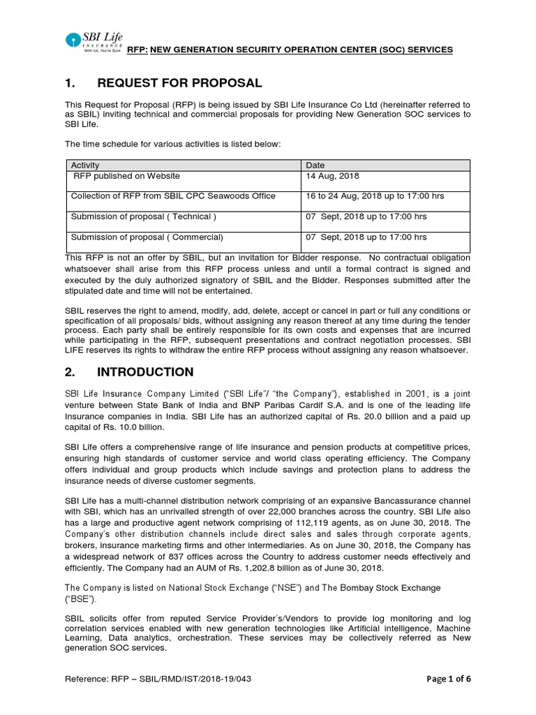 RFP - New Generation Security Operation Center (SOC) Services | PDF | Request For Proposal ...