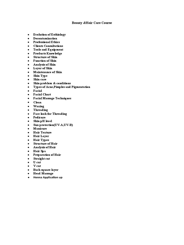 Beauty and Hair Care Course Syllabus | PDF