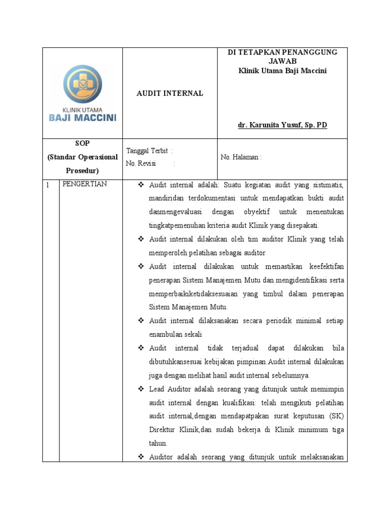 SOP AUDIT INTERNAL.docx | PDF