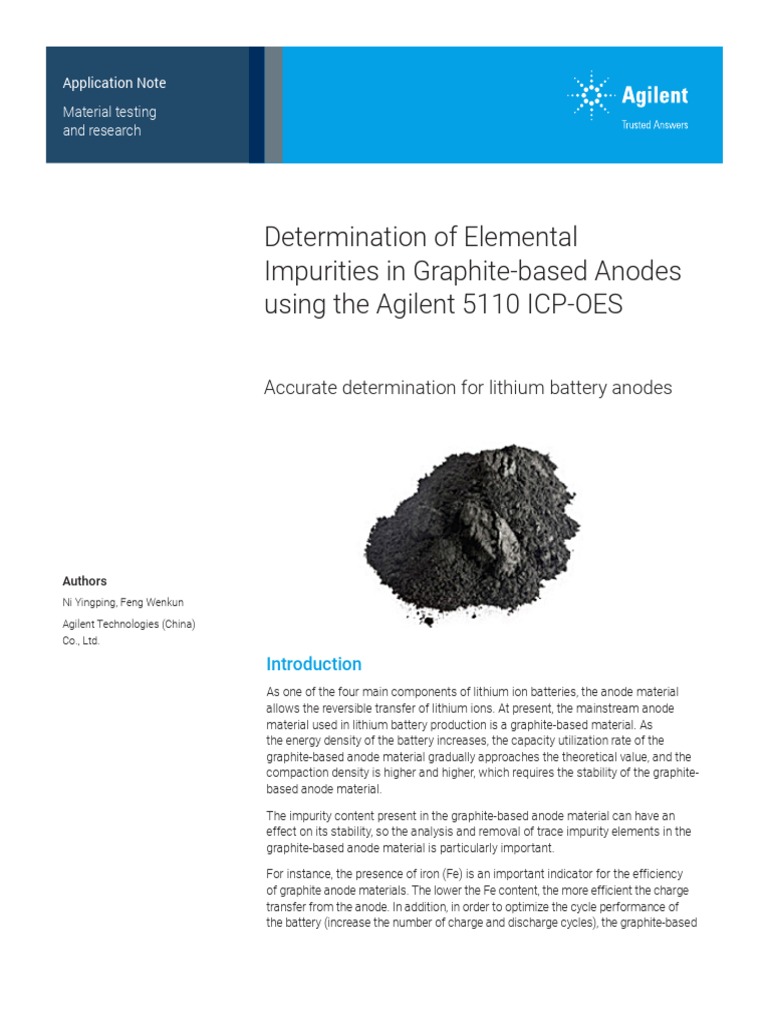 Application Battery Impurities 5110 Icp Oes 5991 9508en Us Agilent | PDF | Lithium Ion Battery ...