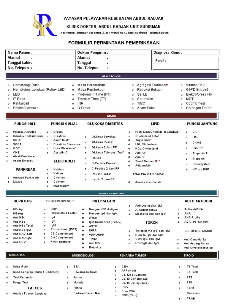 Formulir Permintaan Pemeriksaan | PDF