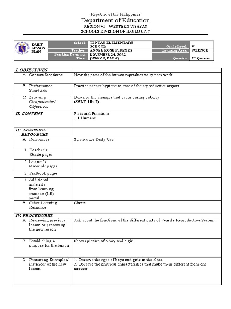 Grade 5 Science Lesson Plan on Puberty | PDF | Puberty | Learning