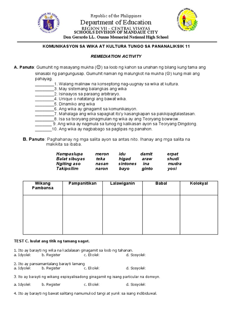 Remediation Activity 1st Quarter Pdf