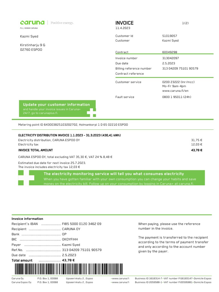 Caruna+ Invoice Management | PDF | Value Added Tax | Invoice