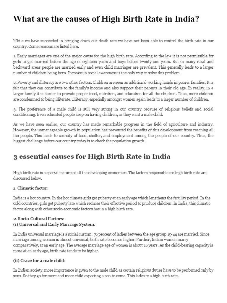 Causes of High Birth Rate in India | PDF | Birth Rate | Hindu