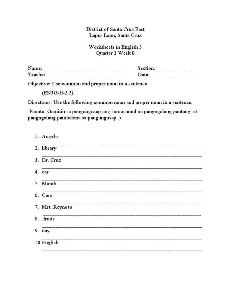 Common Noun and Proper Noun | PDF