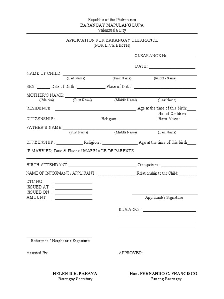 Application Form - Livebirth | PDF | Human Life Stages | Human Development