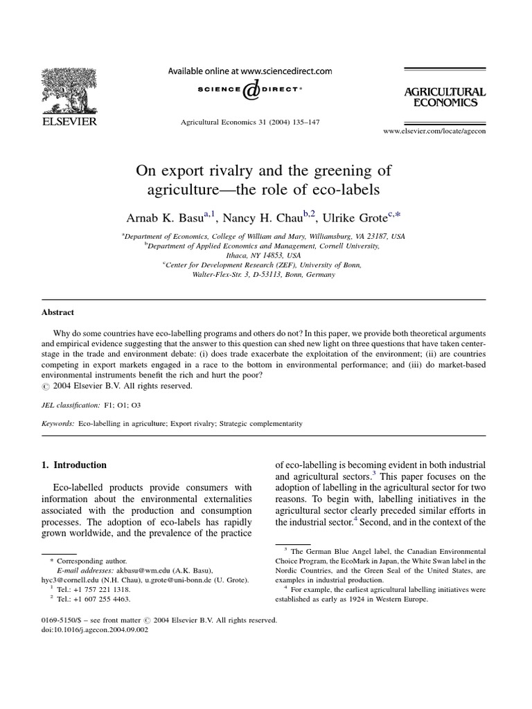 Eco-Labelling and Export Rivalry in Agriculture | PDF | Economics ...