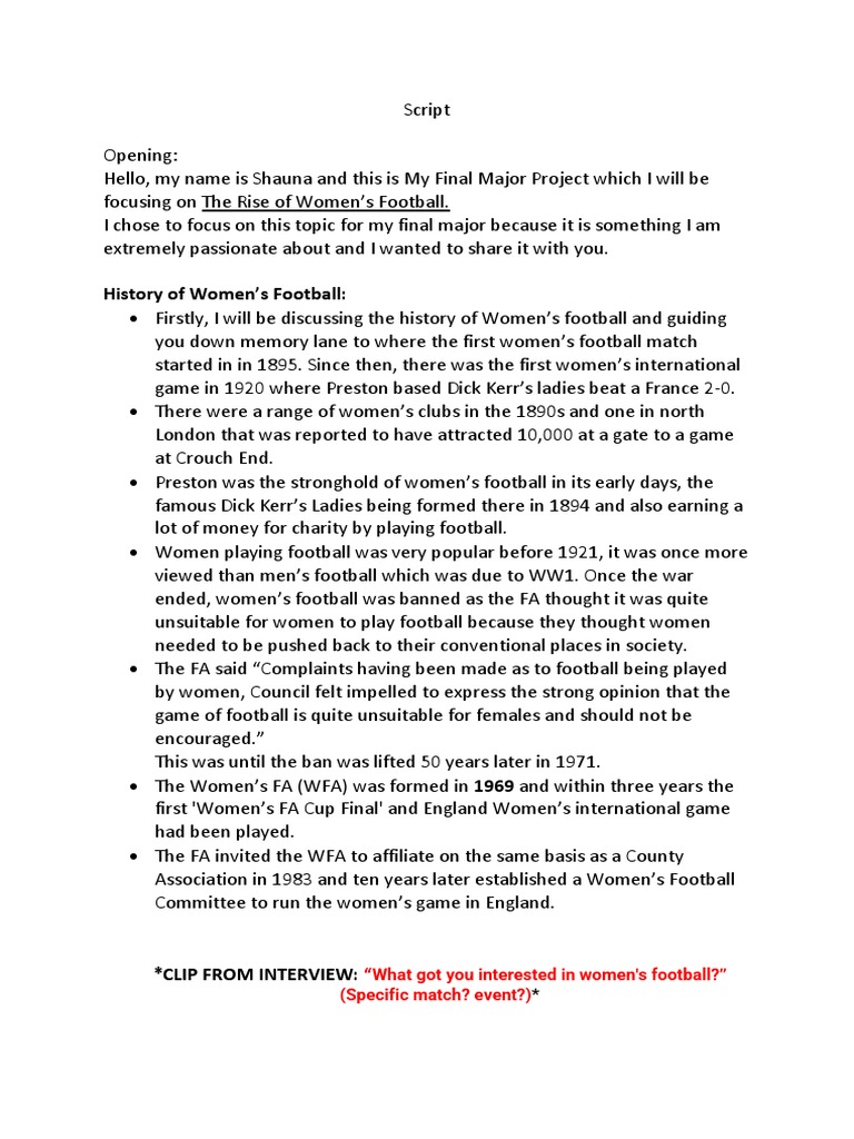 Script Draft 2 | PDF | Association Football | Sports