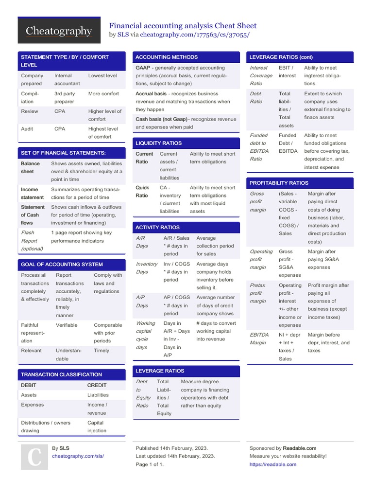 Financial Accounting Analysis Cheat Sheet | PDF | Financial Accounting ...