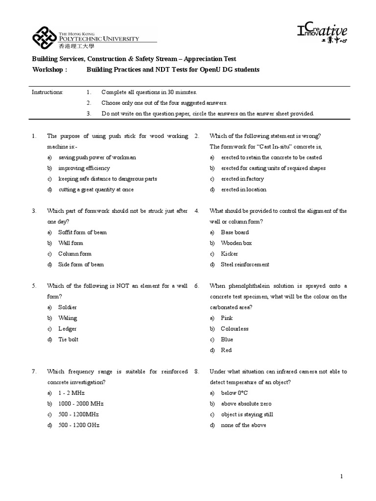 OU Building Practices and NDT Tests - Test - Apr2015 | PDF | Concrete ...
