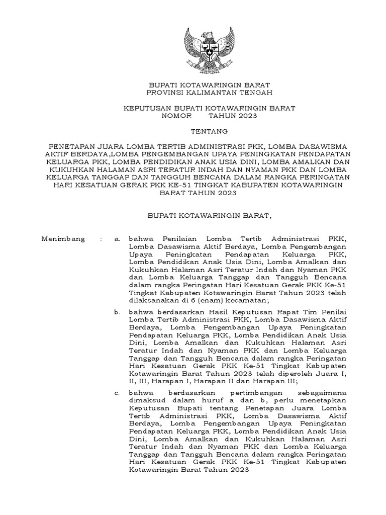 Draft SK Juara Lomba HKG PKK Ke 51 TH 2023 Perbaikan | PDF