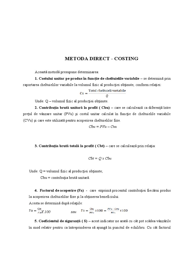 Cursul Nr. 4 Metoda Direct-Costing - Cfa | PDF