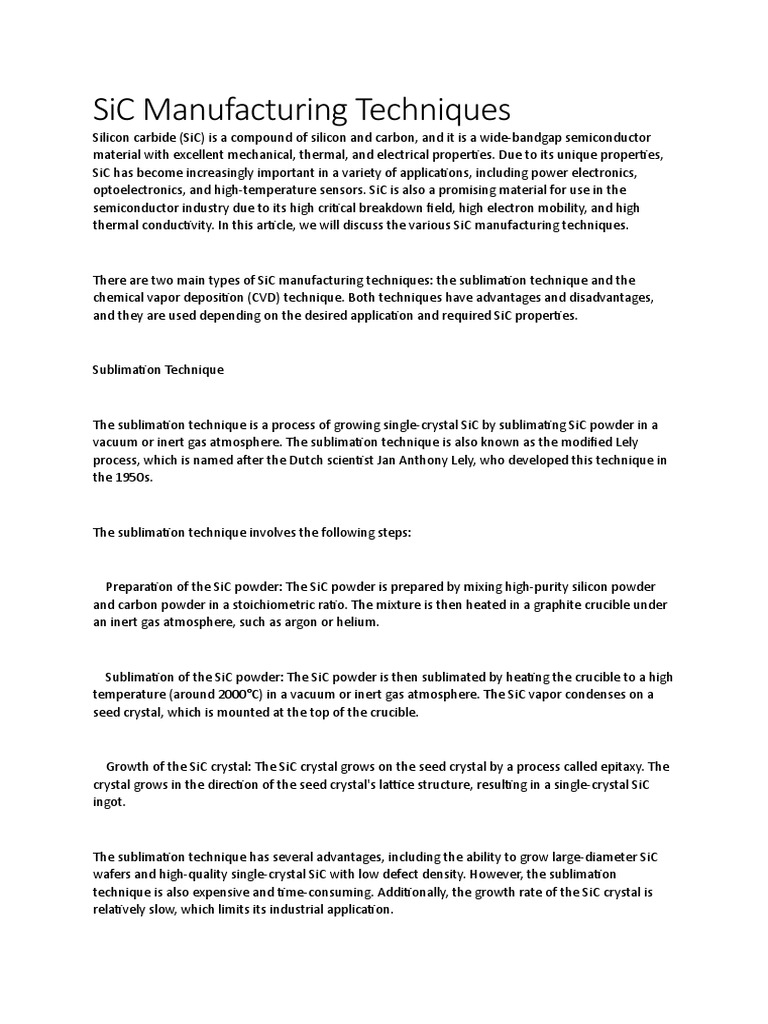 SiC Manufacturing Techniques | PDF | Chemical Vapor Deposition | Chemistry