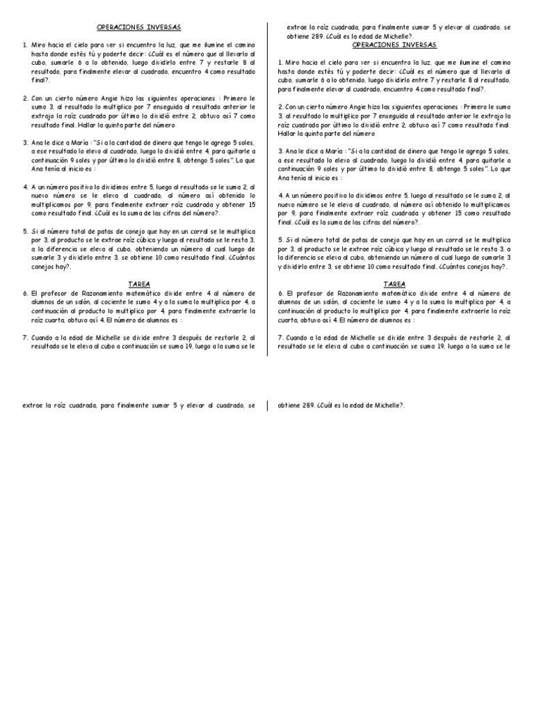 Operaciones Inversas | PDF | Números | Aritmética