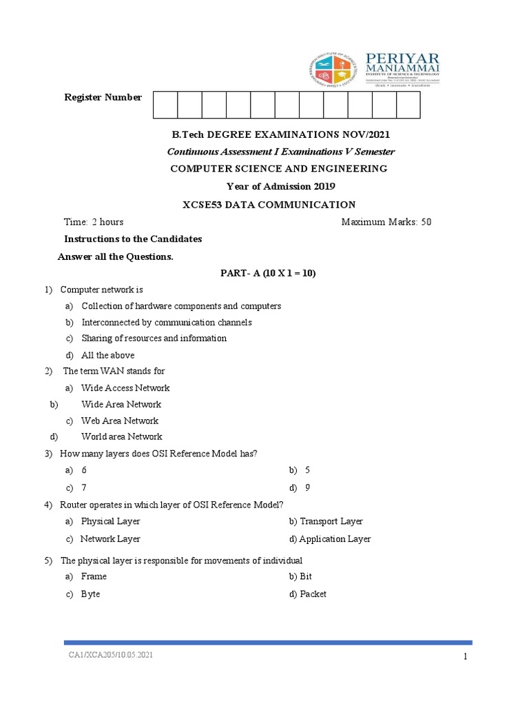 CA1 REVISION Question Paper | PDF | Computer Network | Osi Model