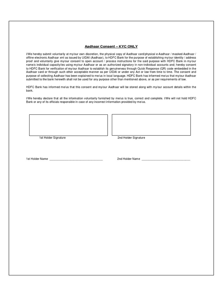 Aadhaar Consent Declaration PDF | PDF