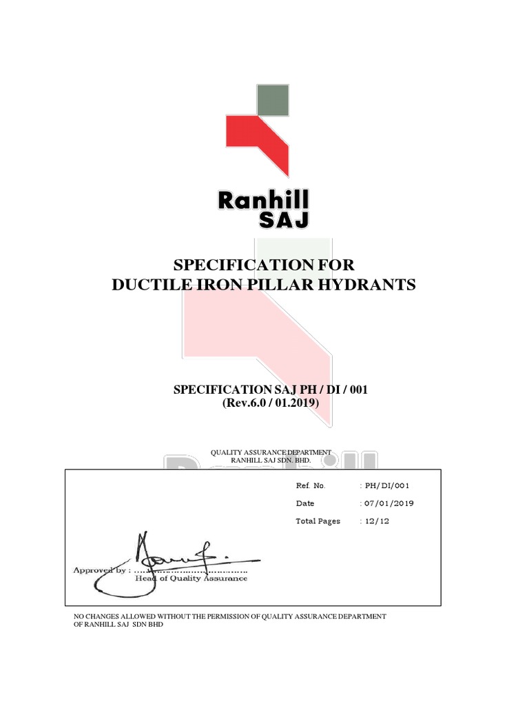 Specification For Ductile Iron Pillar Hydrants Pdf Screw Pipe