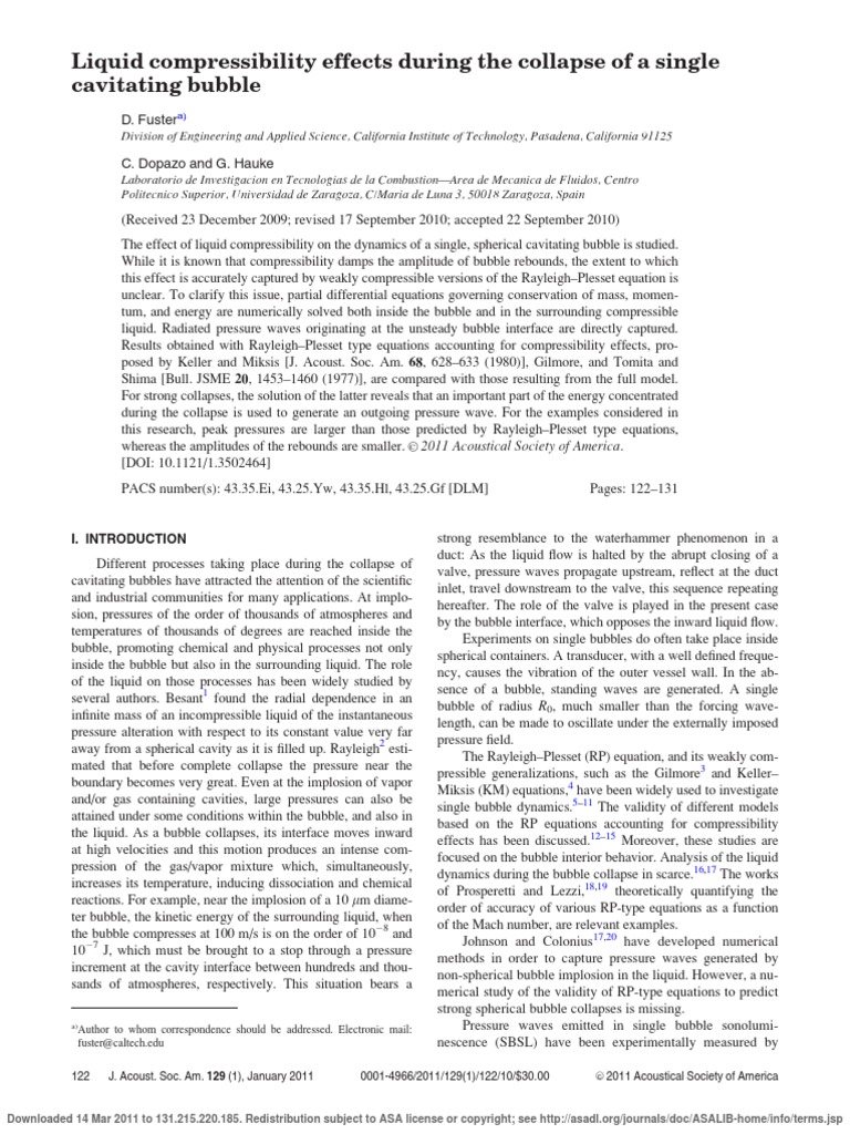 Liquid Compressibility Effects During The Collapse of A Single (Bubble ... Liquid Compressibility Effects During The Collapse of A Single (Bubble ...