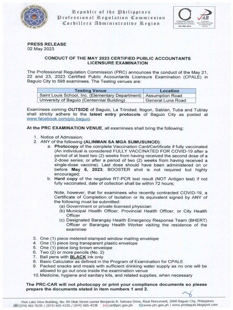 May 2023 CPA Licensure Exam Guidelines | PDF | Luzon | Smartwatch