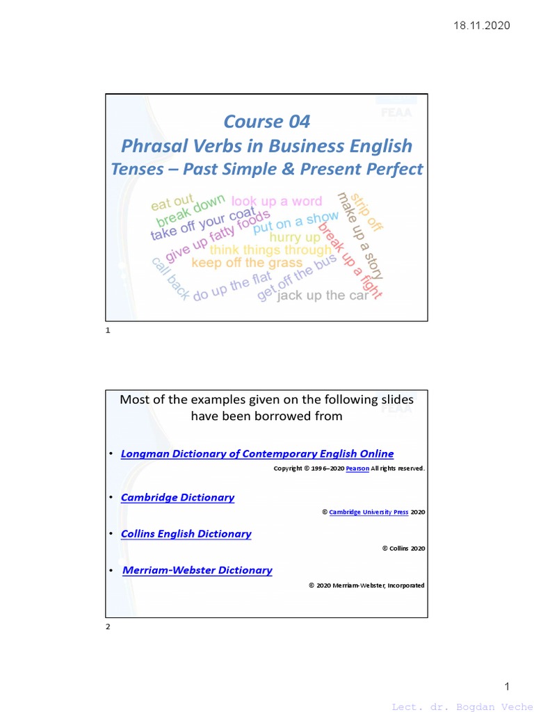 Course 4 - Phrasal Verbs in Business English. Tenses PDF | PDF | Verb ...